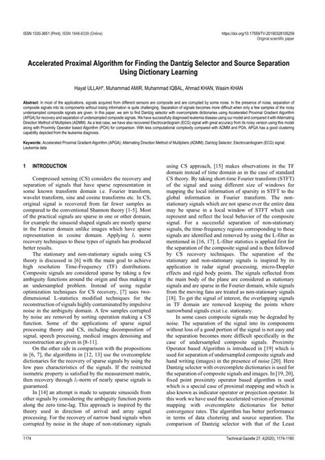 Pdf Accelerated Proximal Algorithm For Finding The Dantzig Selector And Source Separation