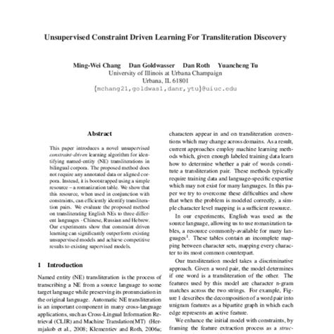 Unsupervised Constraint Driven Learning For Transliteration Discovery Acl Anthology