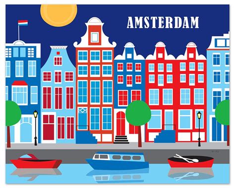 Amsterdam Print Amsterdam Poster Amsterdam Wall Art Amsterdam Holland Retro Travel Art Dutch