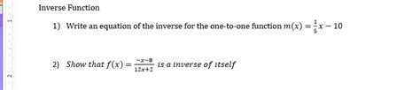 Solved Inverse Function Write An Equation Of The Inverse Chegg Com