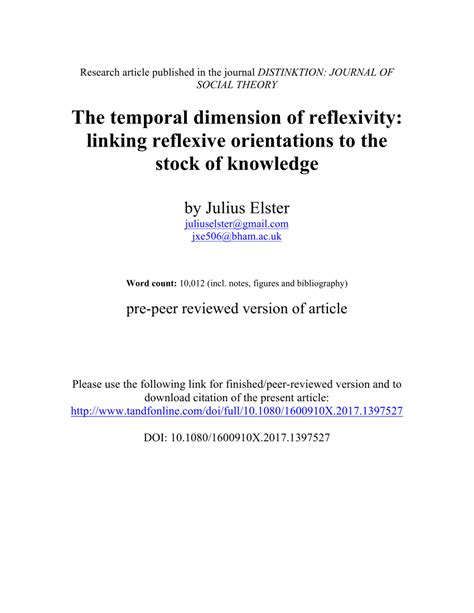 Pdf The Temporal Dimension Of Reflexivity Linking Reflexive Orientations To The Stock Of