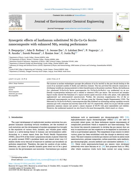 Synergetic Effects Of Lanthanum Substituted Ni Zn Cu Co Ferrite Nanocomposite With Enhanced Nh3