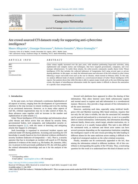 Crowdsourced Cti Datasets Pdf Security Computer Security
