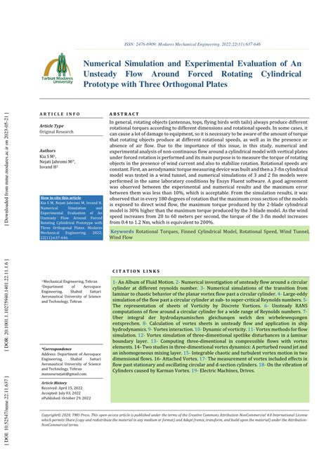 Pdf Numerical Simulation And Experimental Evaluation Of An Unsteady