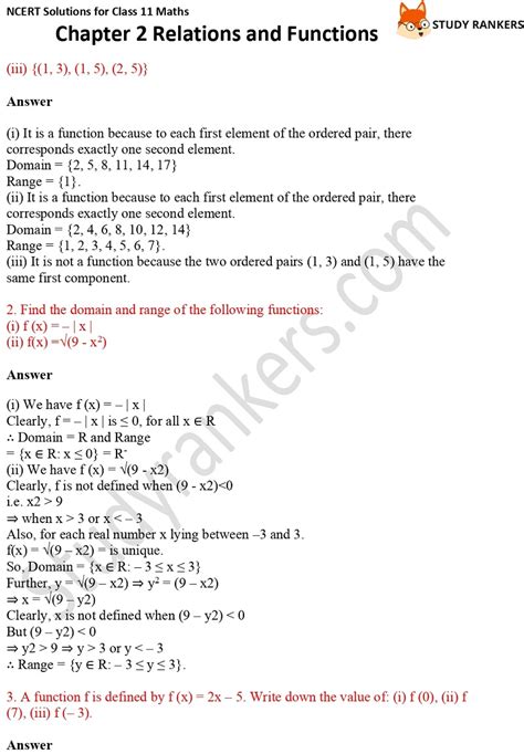 Ncert Solutions For Class 11 Maths Chapter 2 Relations And Functions