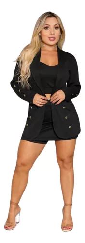 Conjunto Max Blazer Short Saia E Cropped C Bojo 3 Peças Parcelamento