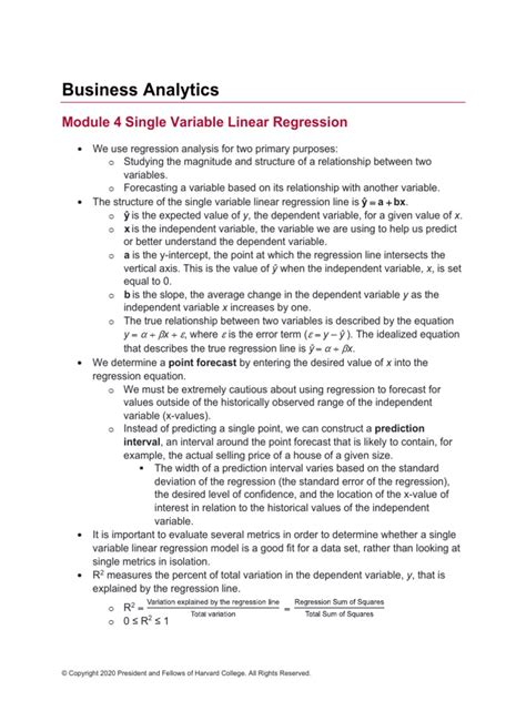 Business Analytics Module 4 Summary Pdf Regression Analysis