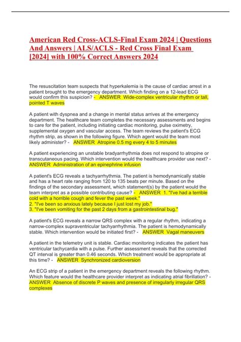 American Red Cross Acls Final Exam 2024 Questions And Answers Als Acls Red Cross Final
