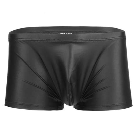 ผู้ชายเซ็กซี่หนังนักมวยชายกางเกงหนังสั้น Mens Soft Leather Lingerie Shorts For Sex Shiny Latex