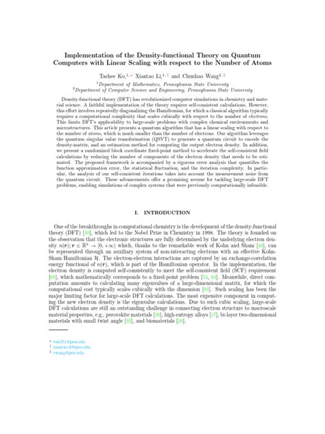 Implementation Of Dft On Quantum Computing Pdf Density Functional Theory Matrix Mathematics