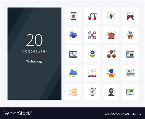 20 Technology Flat Color Icon For Presentation Vector Image