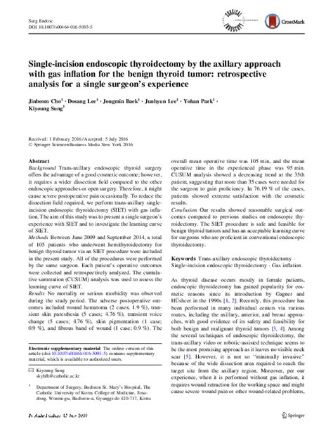 Pdf Single Incision Endoscopic Thyroidectomy By The Axillary Approach