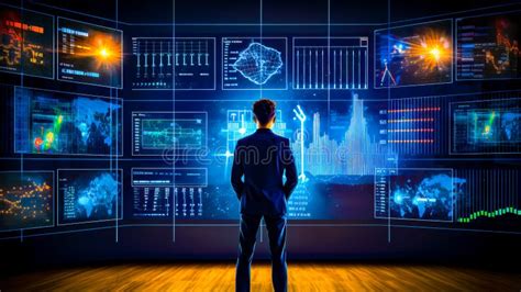 Man In Suit Standing In Front Of Large Display Of Data Generative Ai Stock Image Image Of
