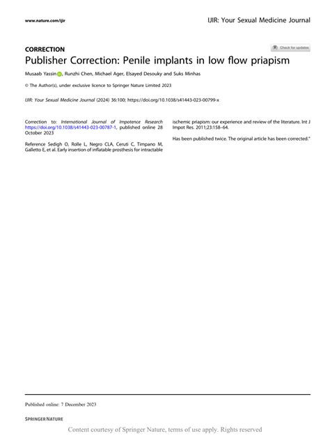 Publisher Correction Penile Implants In Low Flow Priapism Request Pdf