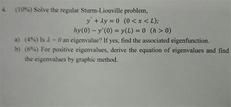 Solved 4 10 Solve The Regular Sturm Liouville Problem Y
