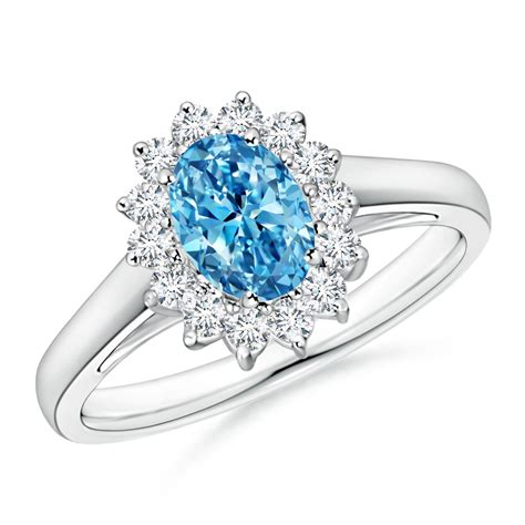 Angara Princess Diana Inspired Lab Grown Fancy Intense Blue Diamond Ring With Halo In Green