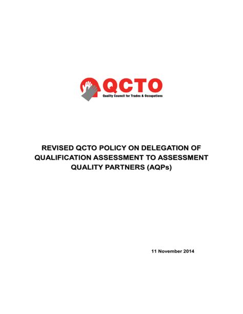 Revised Qcto Policy On Delegation Of