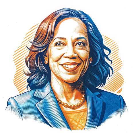 Kamala Harris Face Mascot Illustration In Carving Line Style Premium