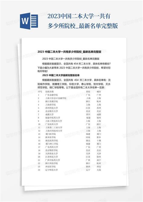 2023中国二本大学一共有多少所院校最新名单完整版word模板下载编号lgaaxygy熊猫办公
