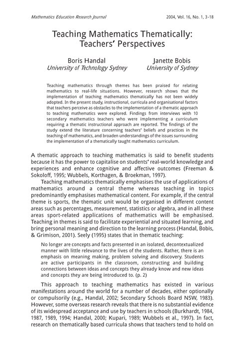 Pdf Teaching Mathematics Thematically Teachers Perspectives