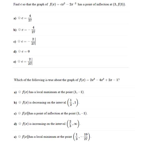 Solved Find C So That The Graph Of F X C Has A Point Of Chegg