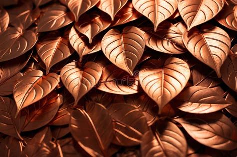 Abstract Copper Bronze Metallic Geometric Leaves Floral Pattern 3d Tiles Background Stock
