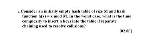 Solved C Consider An Initially Empty Hash Table Of Size M