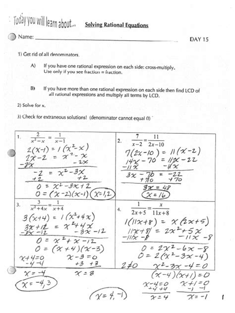 21 Solving Rational Equations Ans Pdf