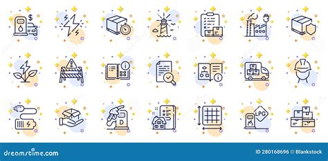 Outline Set Of Filling Station Inventory Checklist And Hold Box Line Icons For Web App