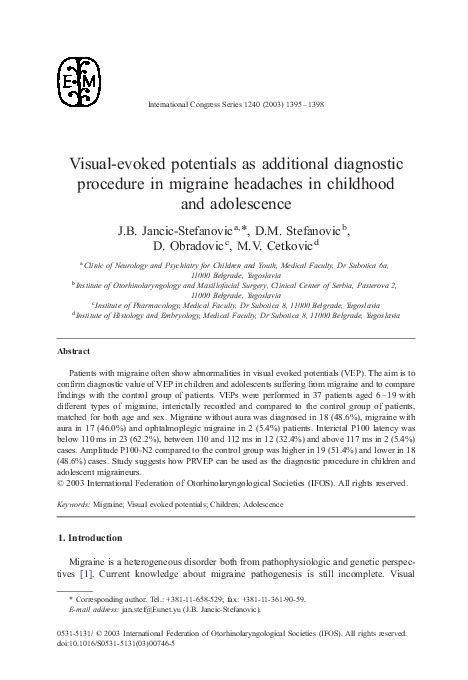 Pdf Vep In Diagnosing Pediatric Migraine