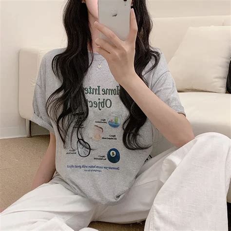 빈티지 루즈핏 오브제 포인트 데일리 박시핏 라운드 반팔 티셔츠 2color 에이블리 스토어