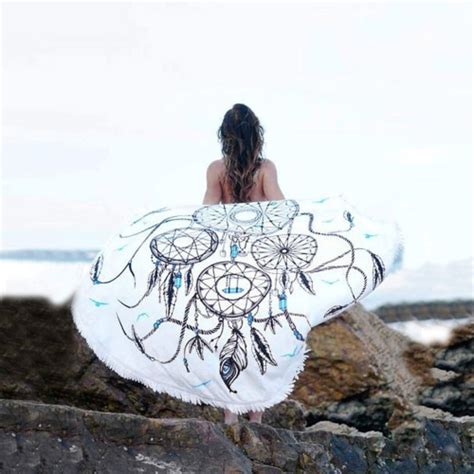 마이크로 화이버 라운드 여름 목욕 타월 모래 비치 타월 숄 스카프 크기 150 X 150cm