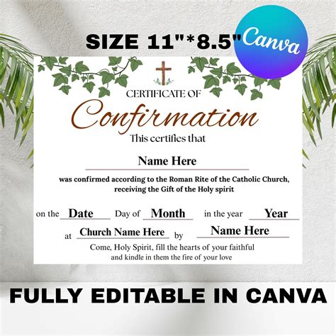 Editable Certificate Of Confirmation Religious Catholic Confirmation