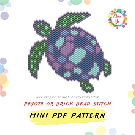 Sea Turtle Bead Pattern For Earrings Or Brooch Pin Miyuki Seed Beads 11 0 Pdf Instant