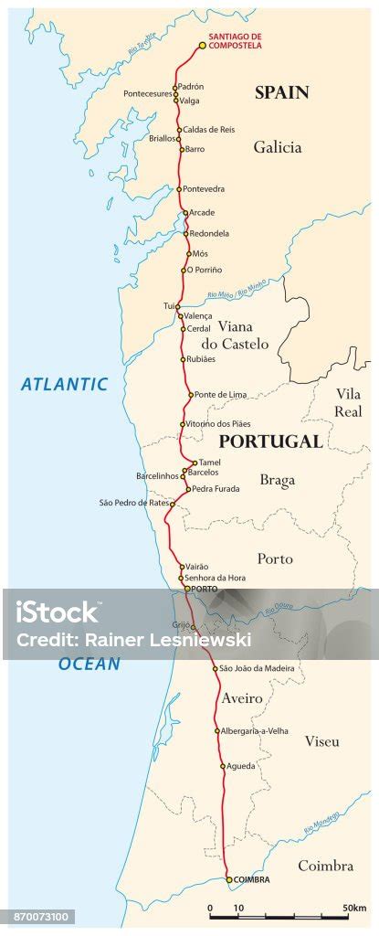 방법의 세인트 제임스 코임브라에서 산티아고 데 컴 포 스텔라 스페인 포르투갈의 지도 도로에 대한 스톡 벡터 아트 및 기타 이미지 Istock
