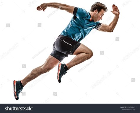 755 Profile Side View Of Runner Man Isolated On White Images Stock