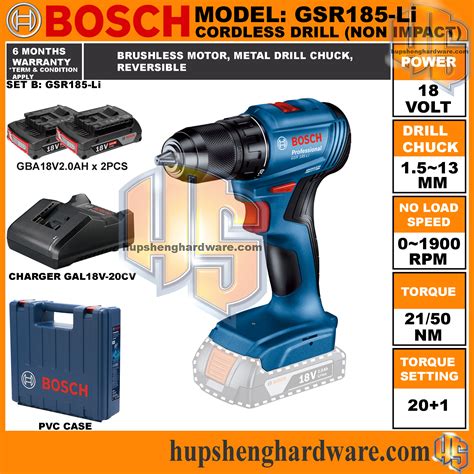 Bosch GSR185-Li, Cordless Hand Driver Drill, 18V 2.0Ah, 50Nm