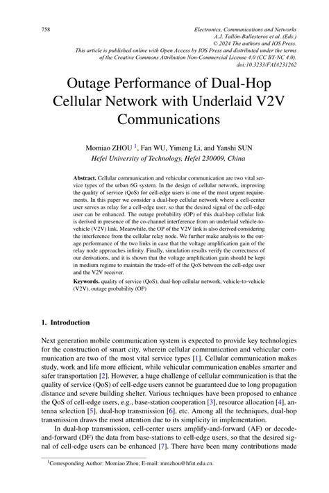 Pdf Outage Performance Of Dual Hop Cellular Network With Underlaid V2v Communications