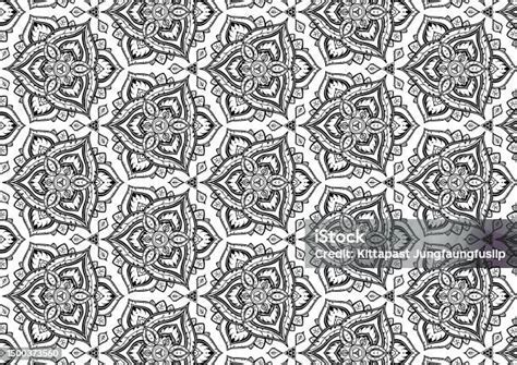 패턴 꽃과 기하학적 요소 매끄러운 꽃 민족 패턴입니다 아랍 인도 모티프는 추상적인 꽃 장식 얇은 선입니다 벡터 벽지 배경 패브릭 종이 흑백 그래픽 디자인 0명에 대한 스톡