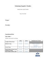 Lab Report Estimating Avogadros Number Docx Estimating Avogadro S Number Babe Name Kaylie