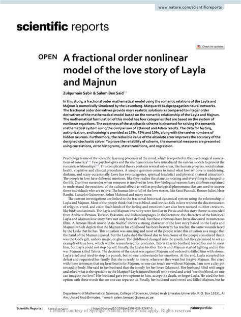 Pdf A Fractional Order Nonlinear Model Of The Love Story Of Layla And Majnun