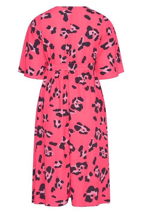 Yours London Plus Size Bright Pink Leopard Print Midi Wrap Dress Yours Clothing
