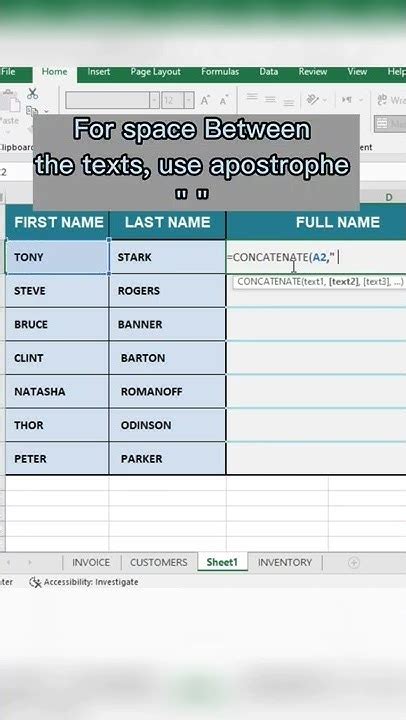 How To Merge Text Of Two Or More Cells First And Last Name Excel Hacks Youtube
