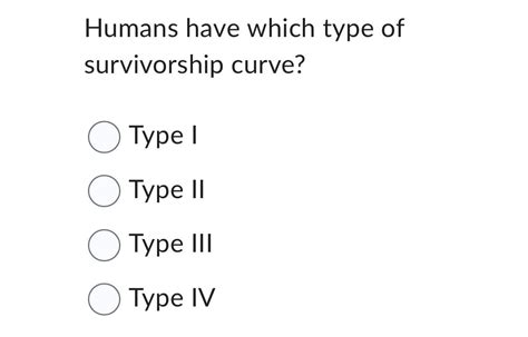 Solved Humans Have Which Type Of Survivorship Curvetype