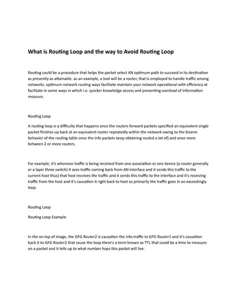 Routing Loop And The Way To Avoid Routing Loop As An Example A Tool Will Be A Router That Is