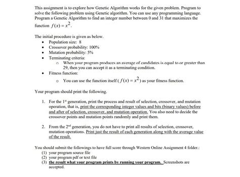 Solved This Assignment Is To Explore How Genetic Algorithm