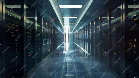 Modern Data Center Servers It Infrastructure Technology Concept In A Long Hallway With Rows
