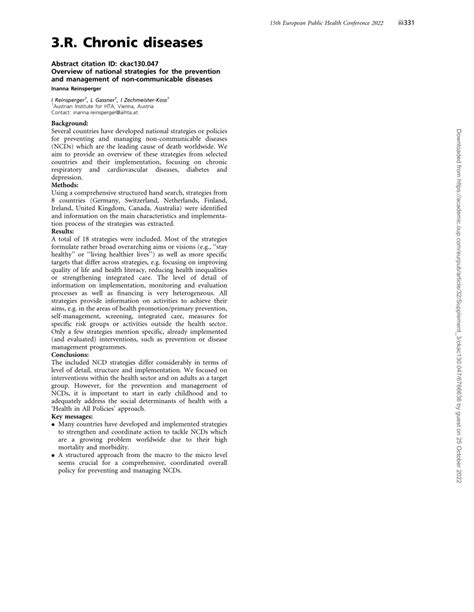 Pdf Overview Of National Strategies For The Prevention And Management Of Non Communicable Diseases