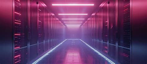 Neonlit Server Room Corridor Premium Ai Generated Image