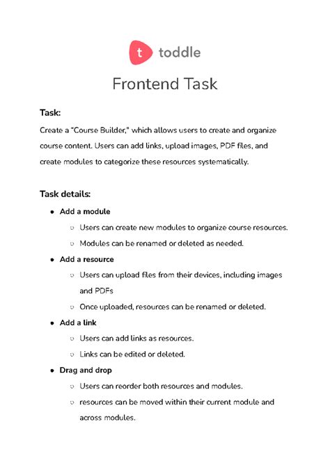 Frontend Task Using React Frontend Task Task Create A Course Builder” Which Allows Users To